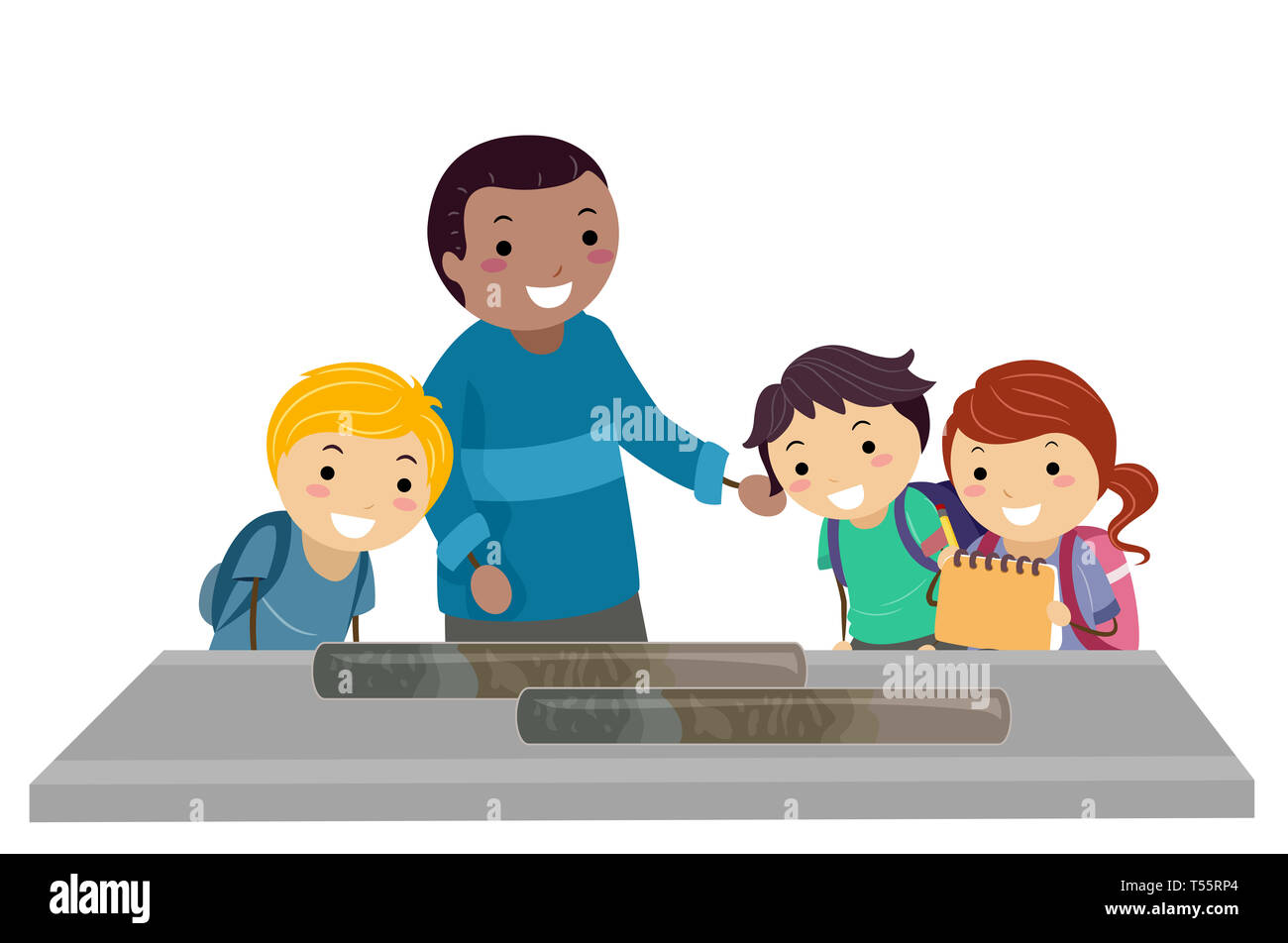 Illustration of Stickman Kids with Teacher Looking at Sediment Samples ...