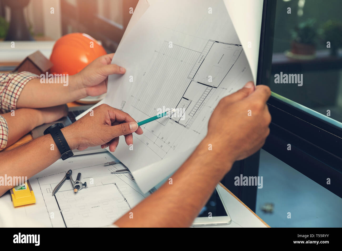 Engineer and Architect concept, Engineer Architects office team working ...