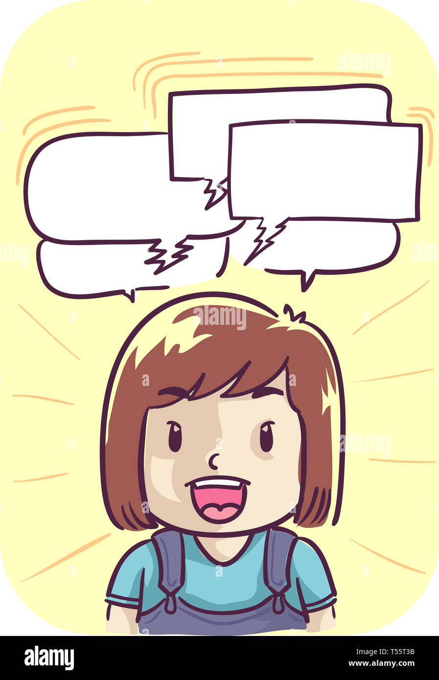 Illustration of a Kid Girl Talking Very Fast, with Several Blank Speech ...