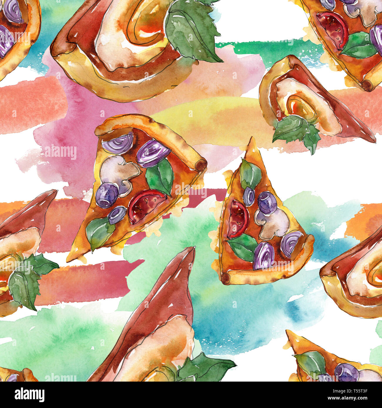 Fast food itallian pizza in a watercolor style isolated set ...