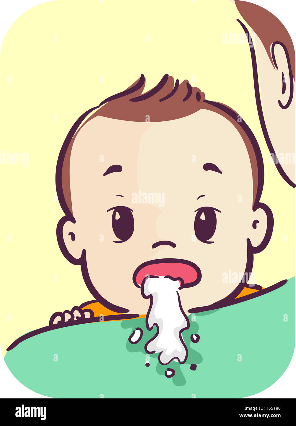 Illustration of a Baby Kid Boy on the Shoulder of His Father Vomiting ...