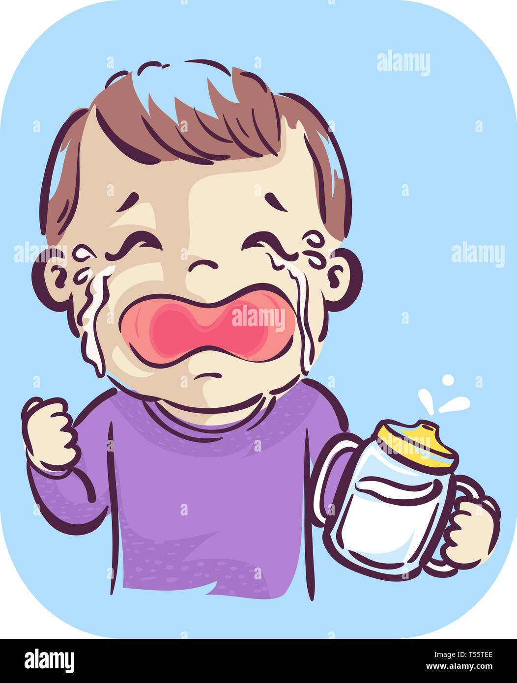 Illustration of a Kid Boy Toddler Crying and Holding His Milk Stock ...