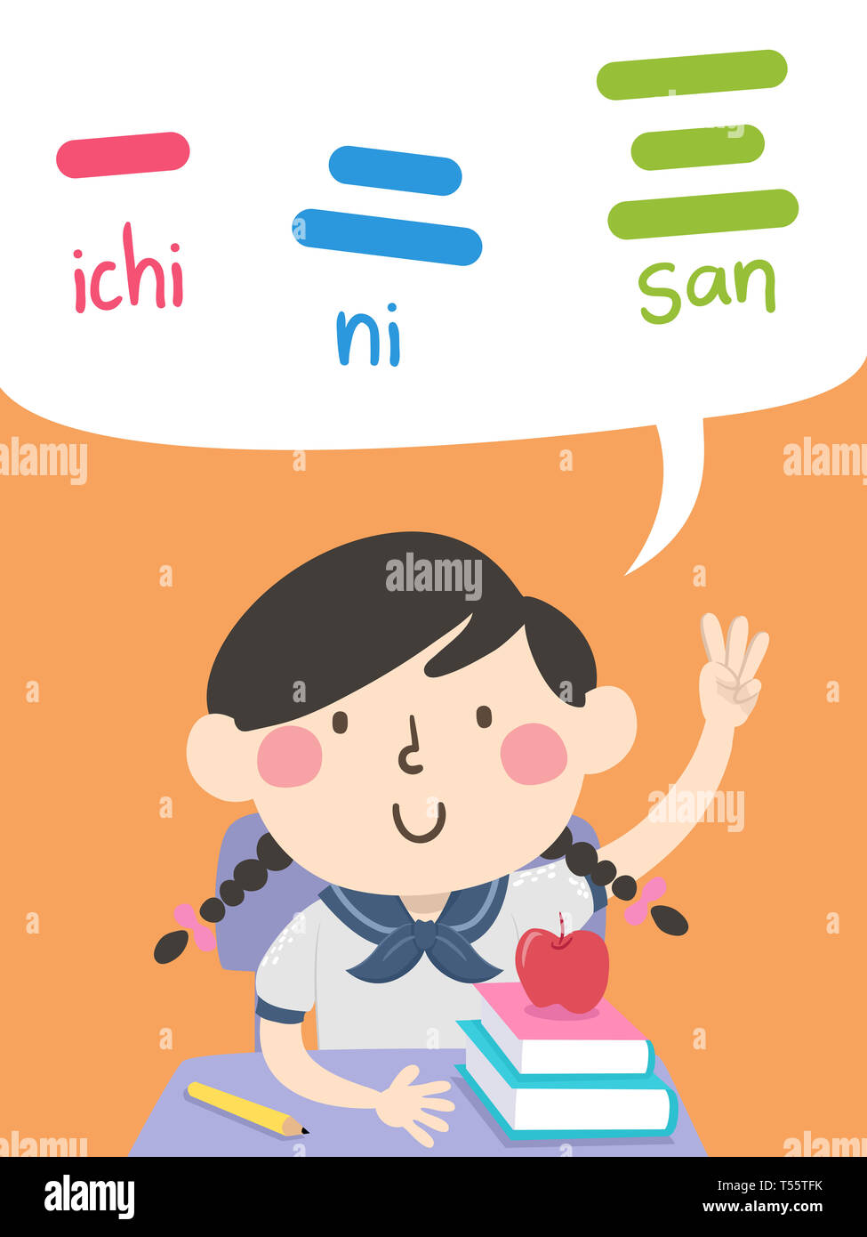 Illustration of a Japanese Kid Girl Student Counting 123 in Classroom ...
