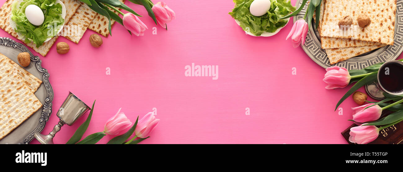 Pesah celebration concept (jewish Passover holiday). Traditional book ...