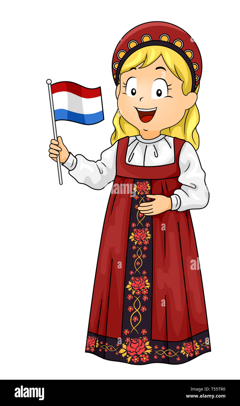Illustration of a Kid Girl Wearing Russian National Costume and Holding ...