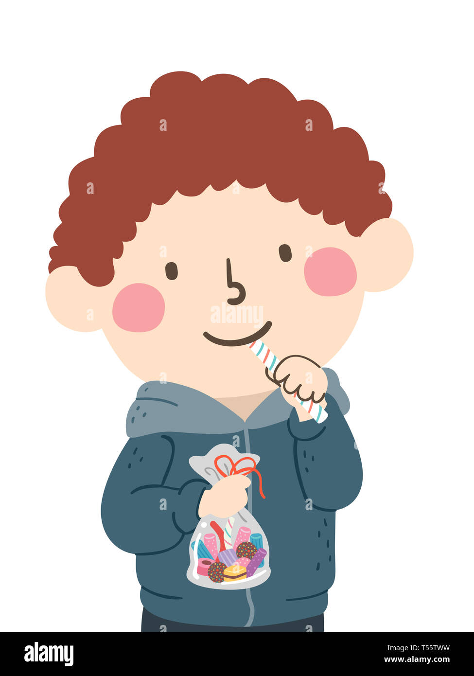 Illustration of a Kid Boy Holding a Bag of Sweets Full of Candies and ...