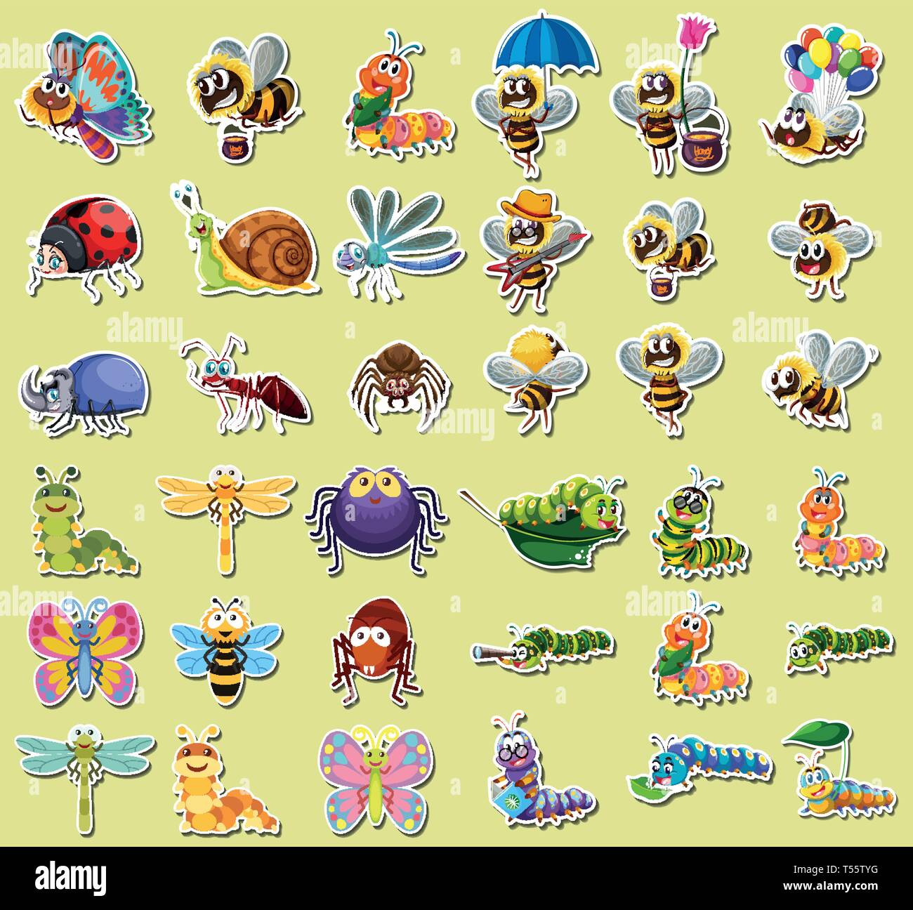 Set of insect sticker illustration Stock Vector Image & Art - Alamy