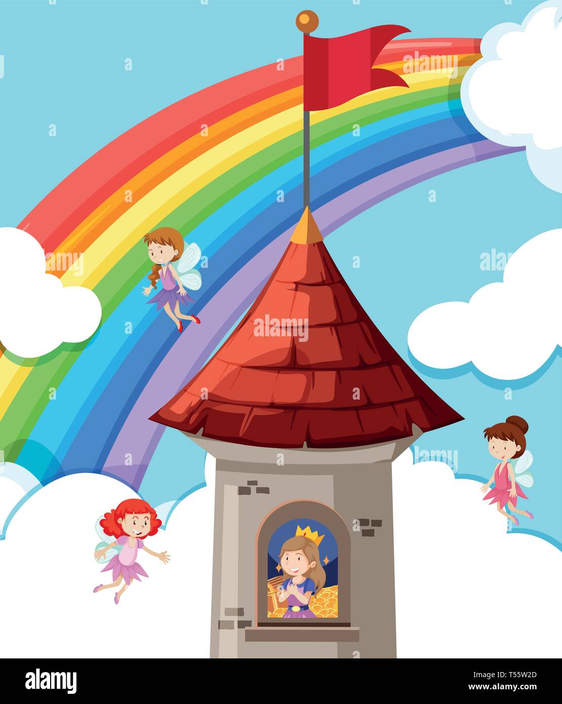 Princess in tower cartoon illustration Stock Vector Images - Alamy