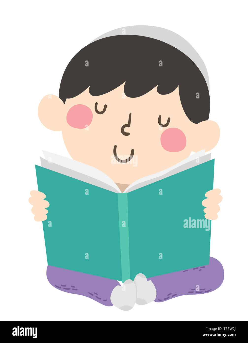 Illustration of a Jewish Kid Boy Sitting Down and Reading a Book Stock ...