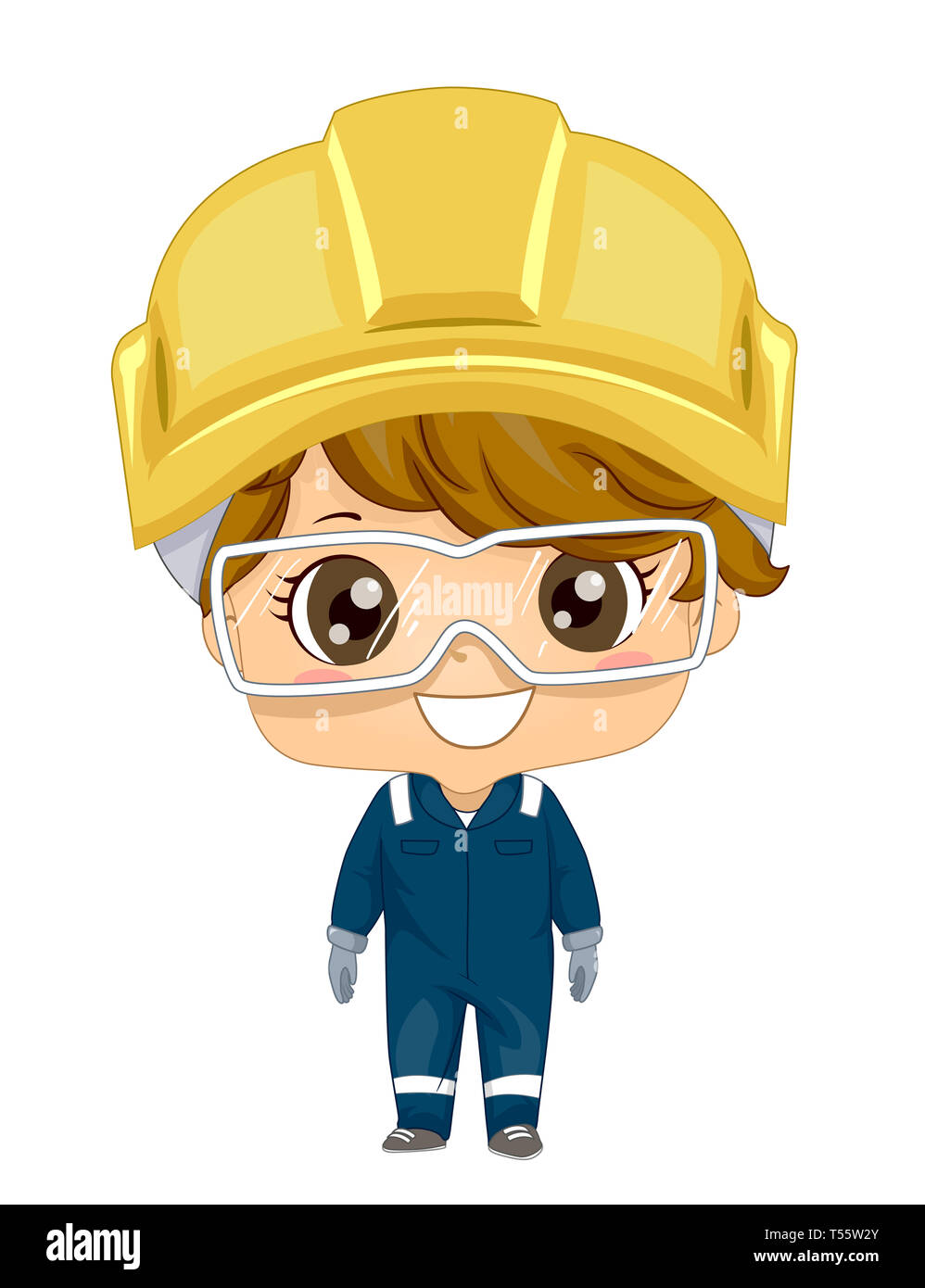 Illustration of a Kid Boy Wearing a Yellow Construction Hard Hat ...
