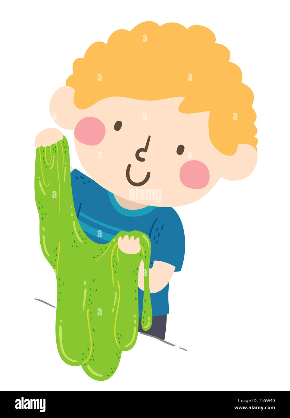 Illustration of a Kid Boy Holding and Playing with a Green Slime Stock ...