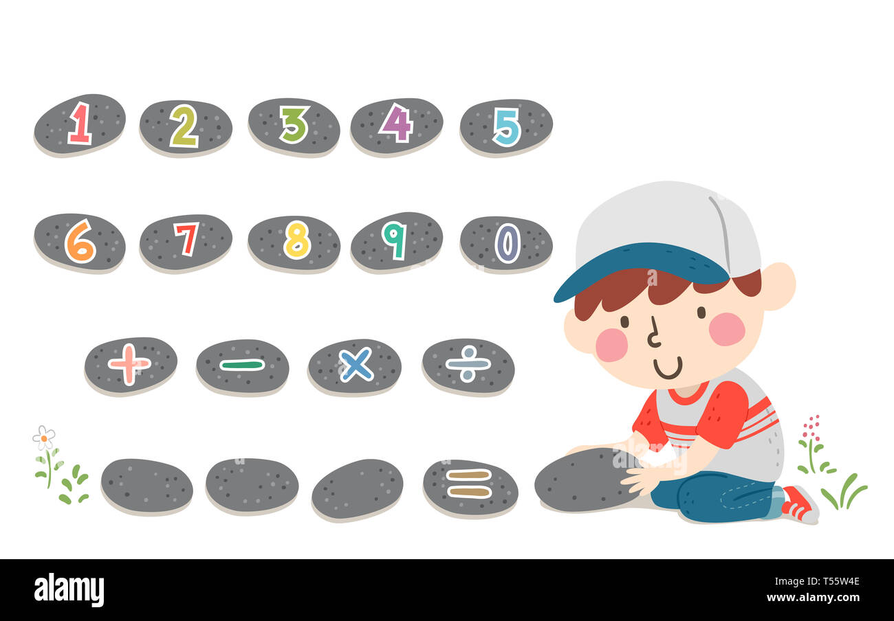 Illustration of a Kid Boy Placing Stones with Math Elements from ...