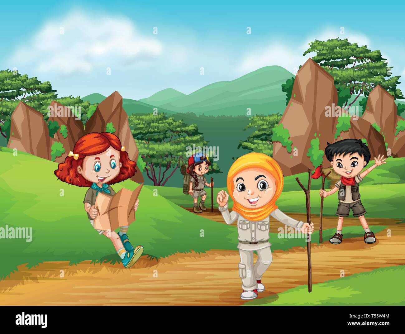 Group of scout hiking illustration Stock Vector Image & Art - Alamy