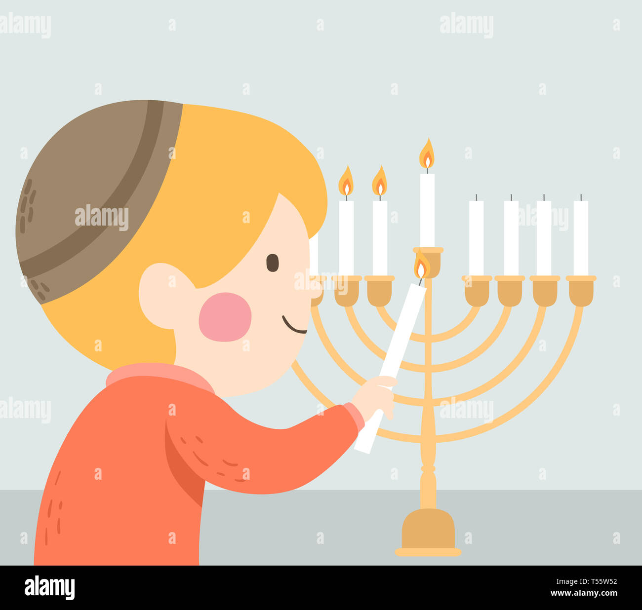 Child lighting menorah hi-res stock photography and images - Alamy