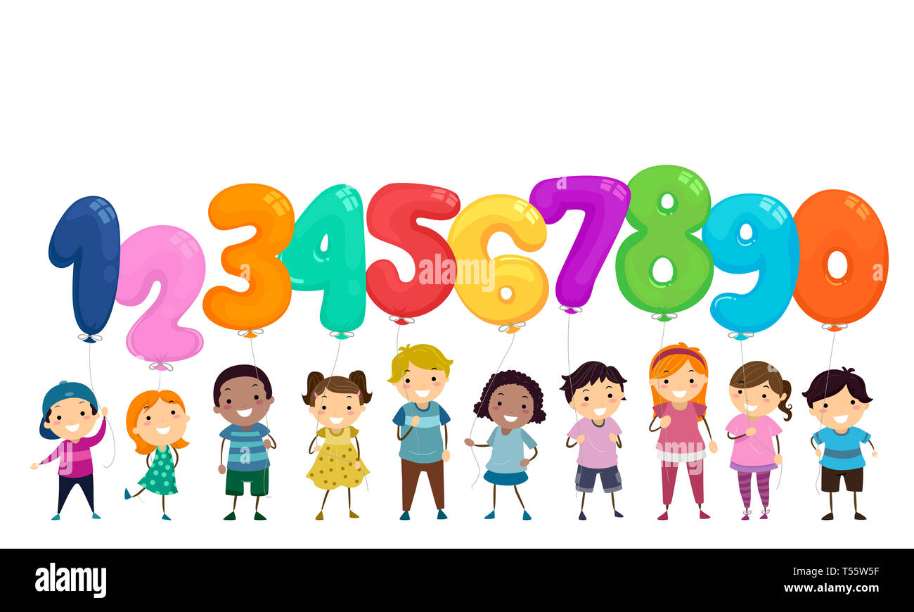 Illustration of Stickman Kids Holding Balloons Shaped as Numbers From ...