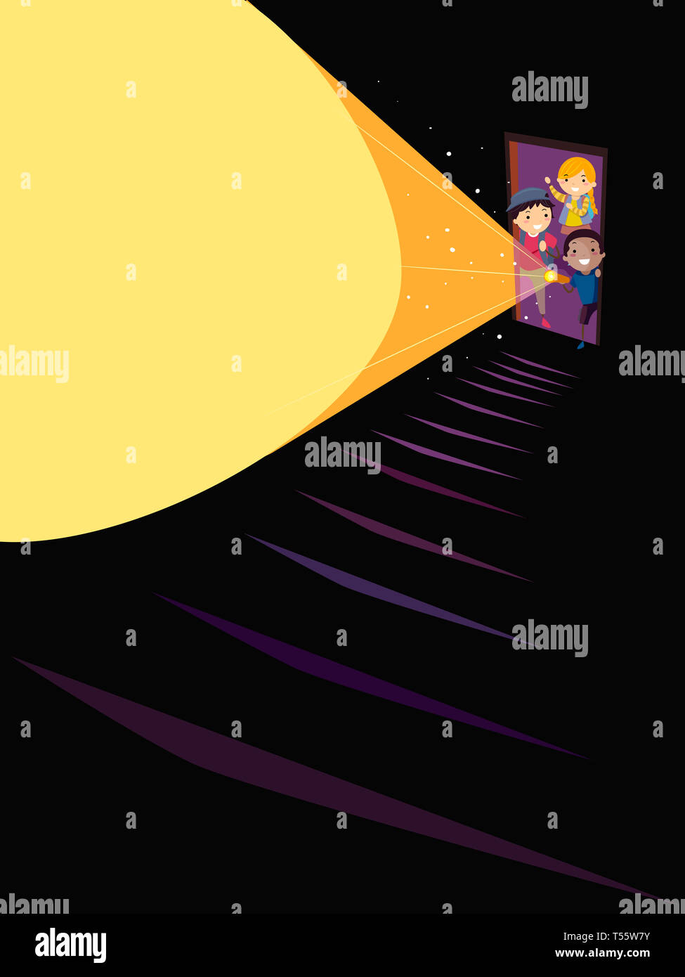 Illustration of Stickman Kids Behind an Open Door to a Staircase Using ...