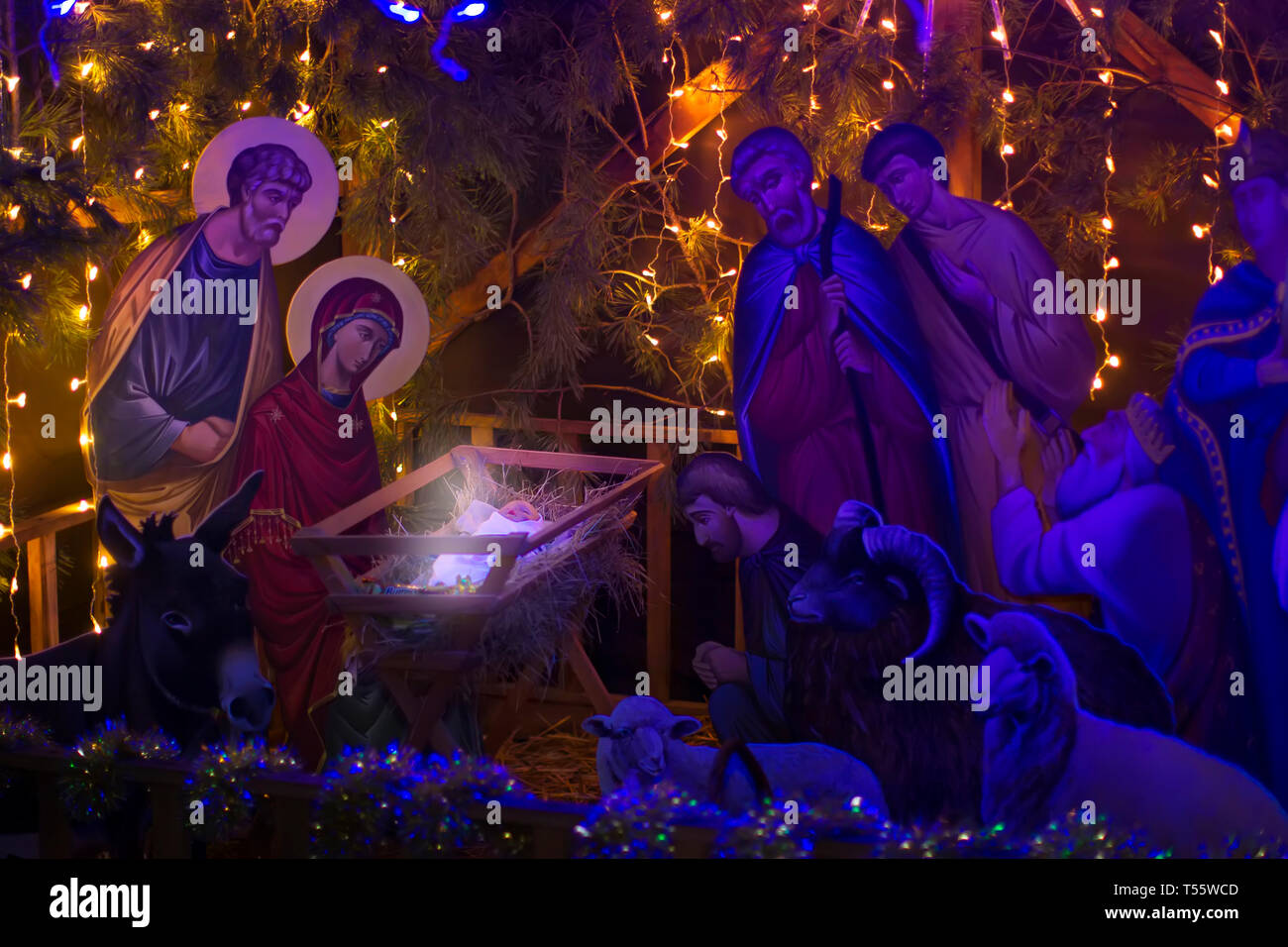 The Birth of Jesus.Christmas nativity scene Stock Photo - Alamy