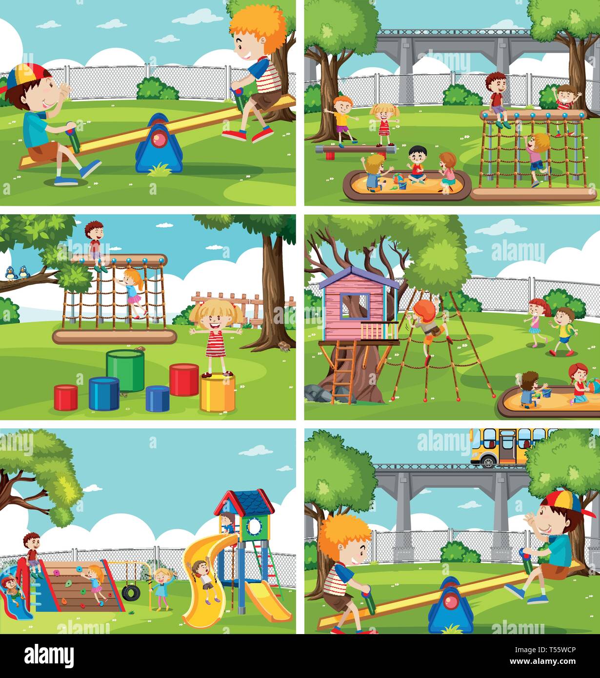 Children at playground set illustration Stock Vector Image & Art - Alamy