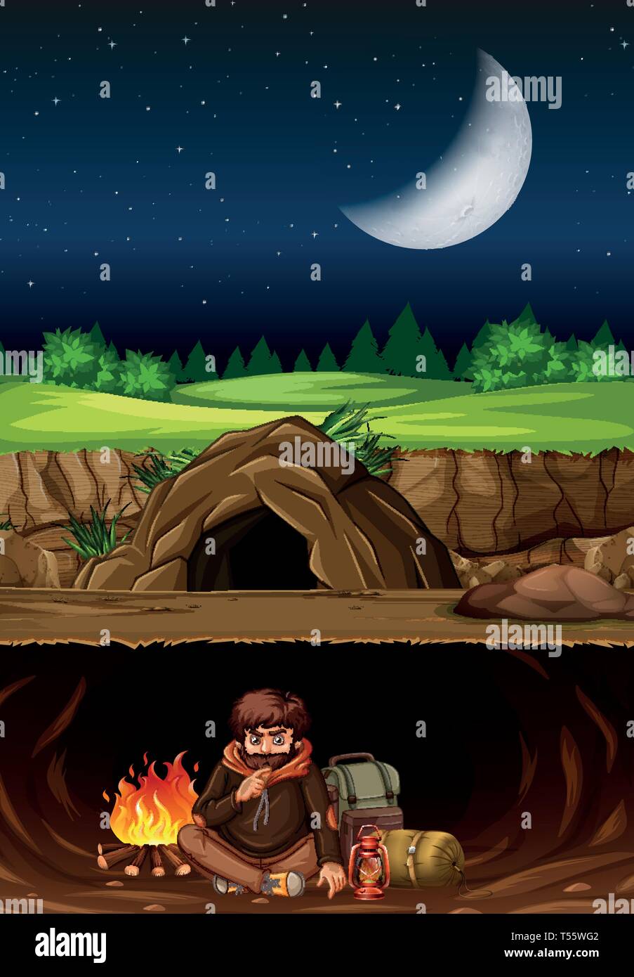 A man camping in the cave illustration Stock Vector Image & Art - Alamy