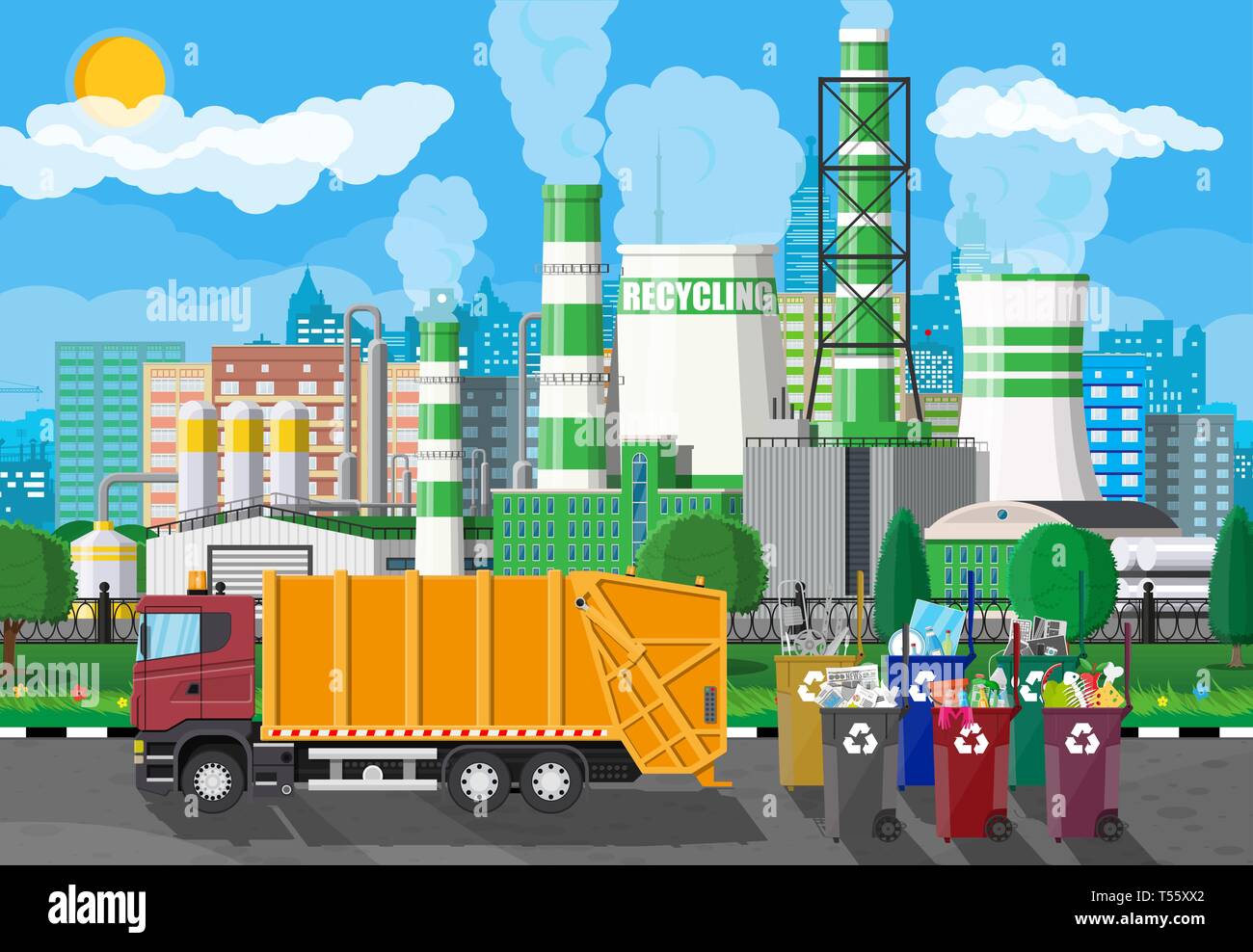 Truck for assembling, transportation garbage. Car waste disposal. Can ...