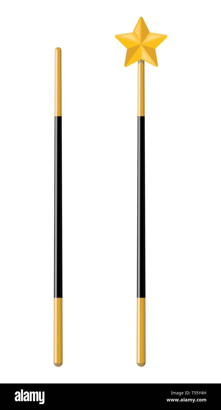 Illusionist magical stick with sparkle. Miracle wizard wand tool rod ...