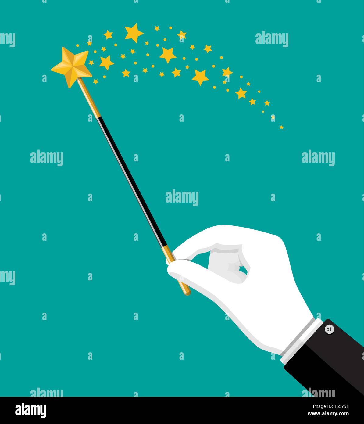 Illusionist magical stick with sparkle. Miracle wizard wand tool rod in ...