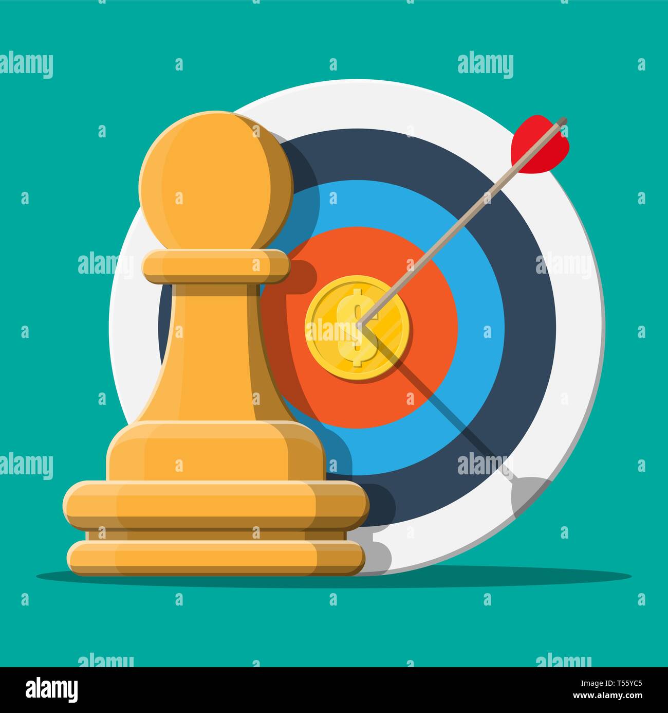 Target with arrow and gold coin, chess pawn. Goal setting. Smart goal ...