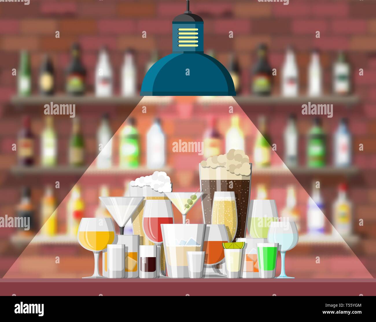 Drinking establishment. Interior of pub, cafe or bar. Bar counter ...