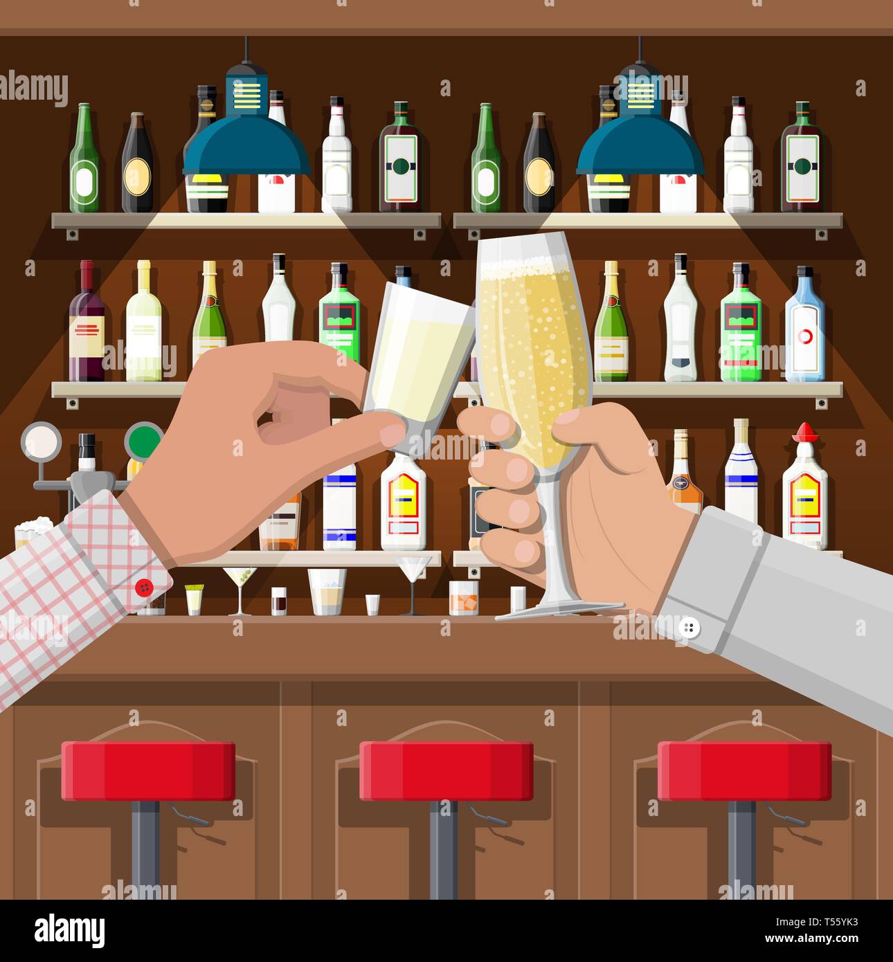 Hands group holding glasses with various drinks. Drinking establishment ...