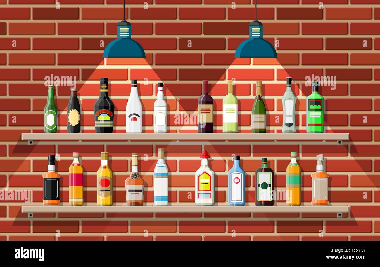 Drinking establishment. Interior of pub, cafe or bar. Bar counter ...