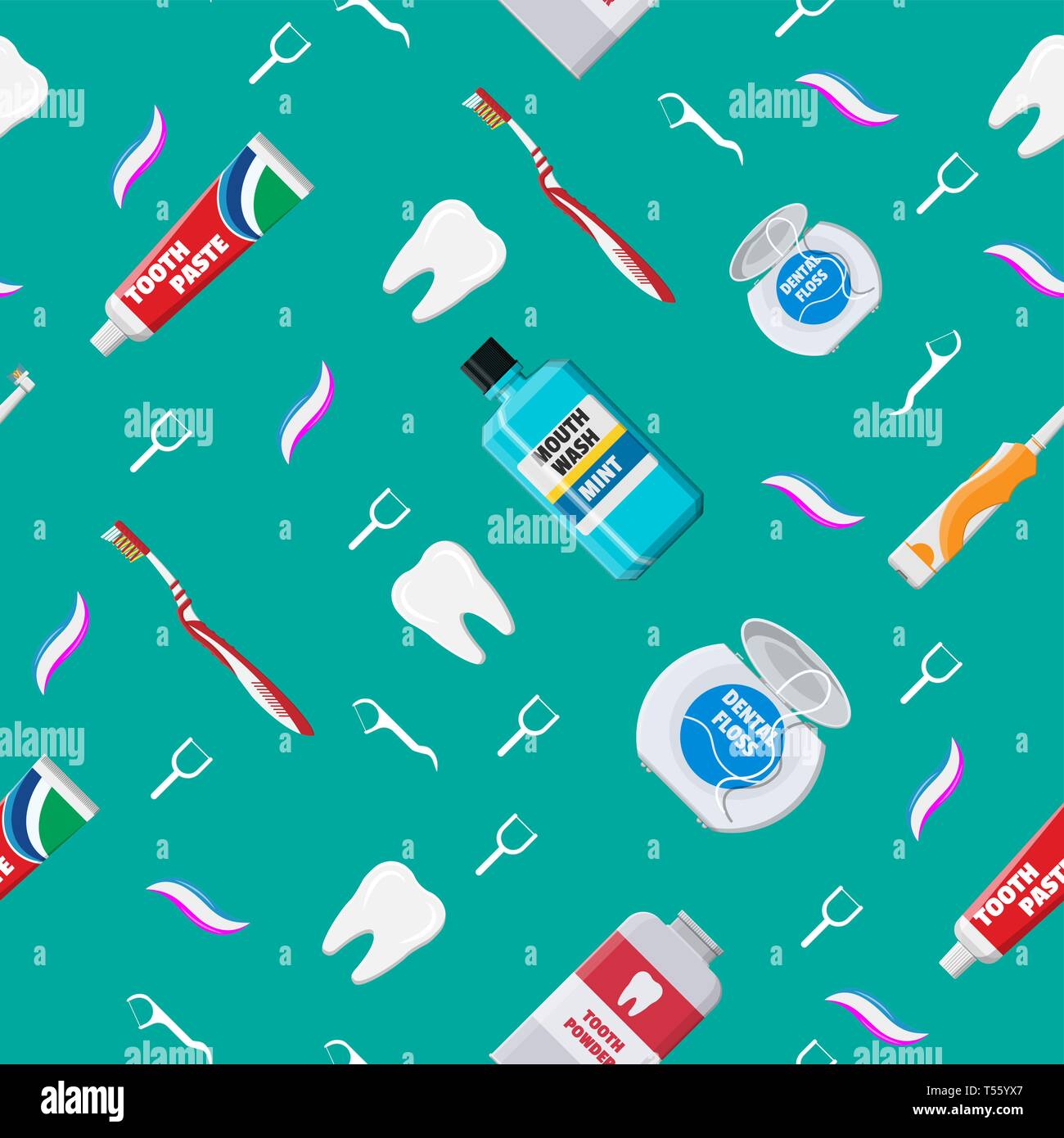 Dental cleaning tools seamless pattern. Oral care hygiene products ...
