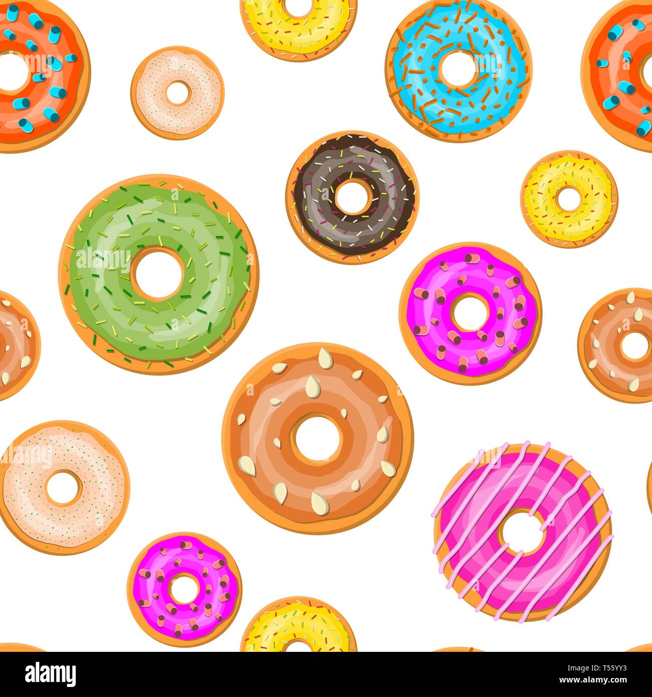 Seamless donut cake set pattern. Doughnut into glaze collection. Sweet ...