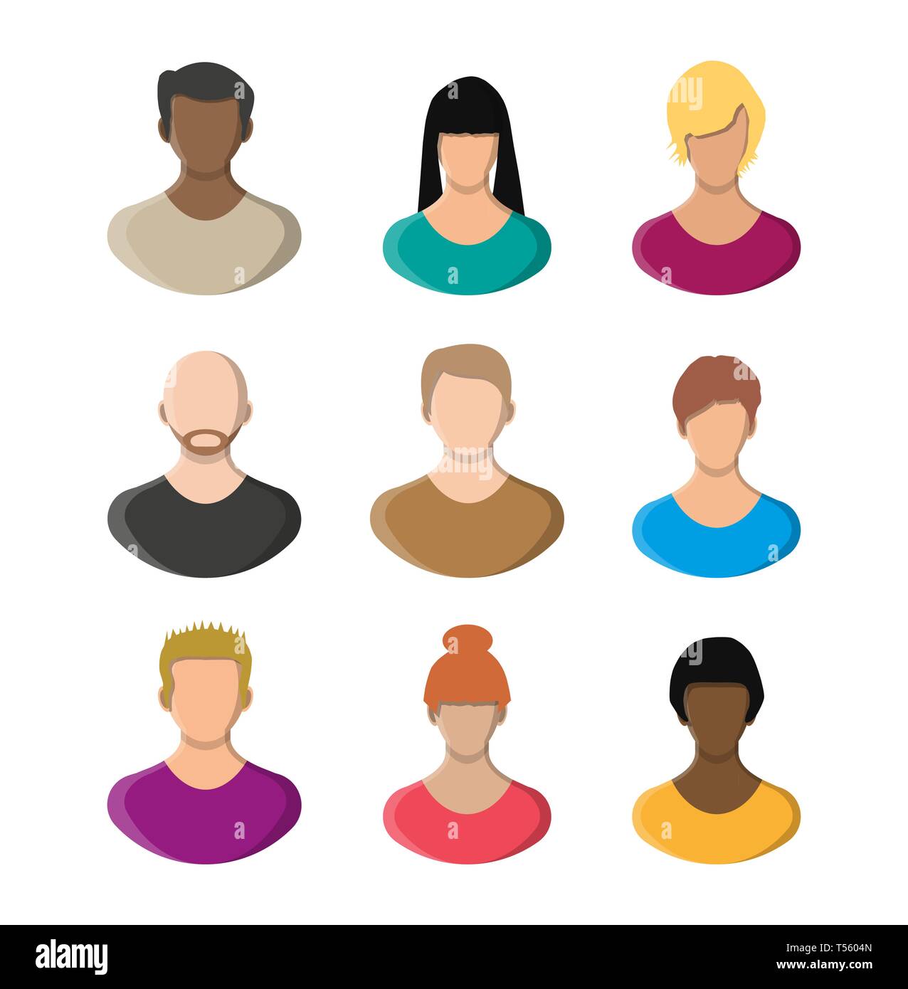 People face, avatar icon, cartoon character in color. Male and female ...