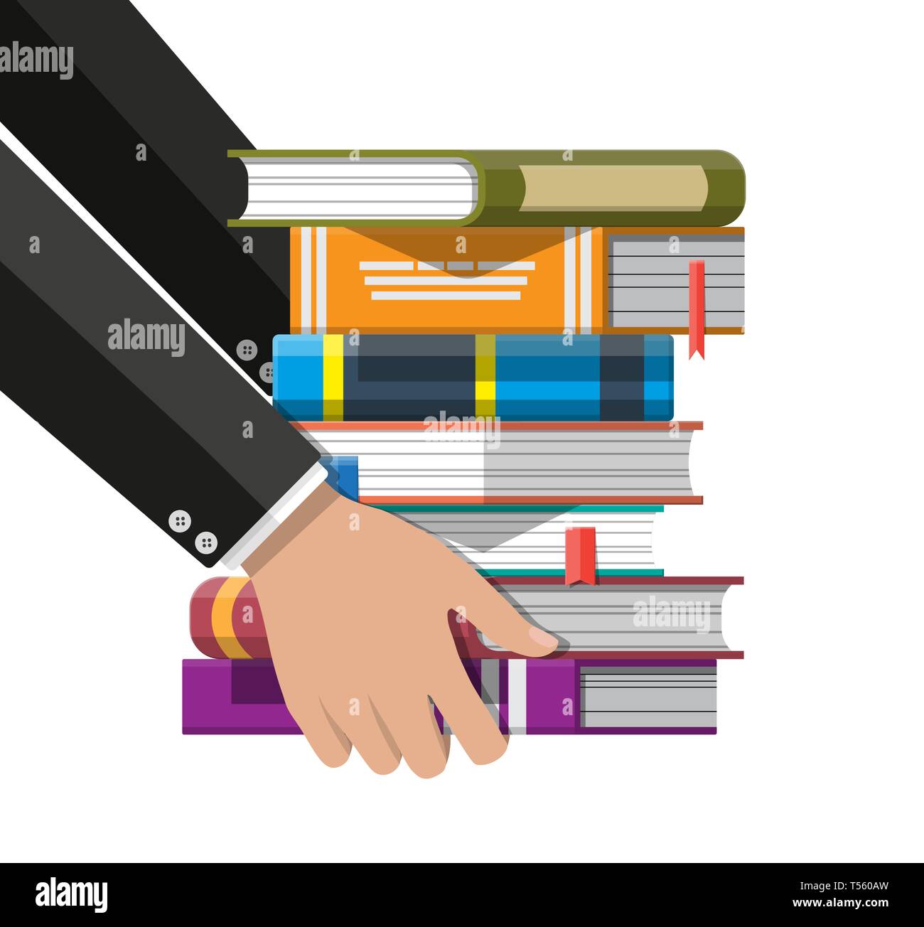 Pile of books in hand. Reading education, e-book, literature ...