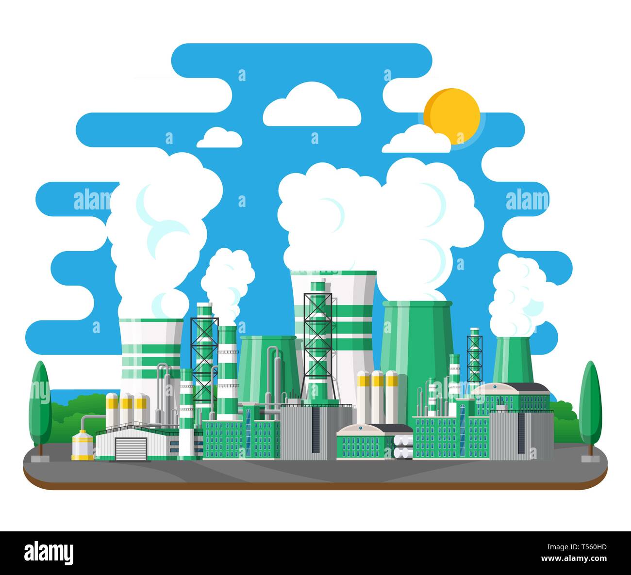 Factory building. Industrial factory, power plant. Pipes, buildings ...