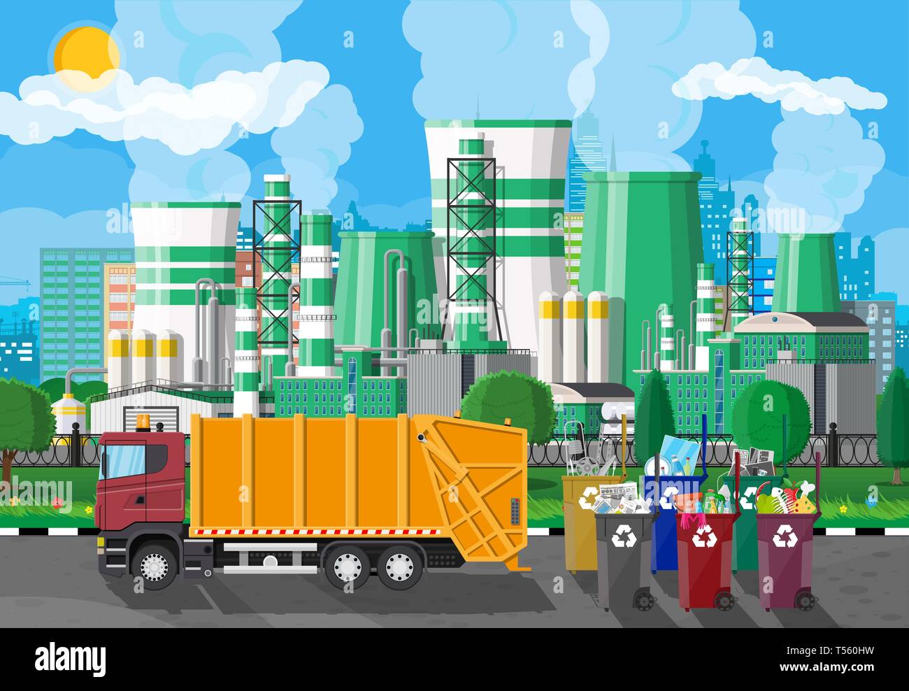 Truck for assembling, transportation garbage. Car waste disposal. Can ...