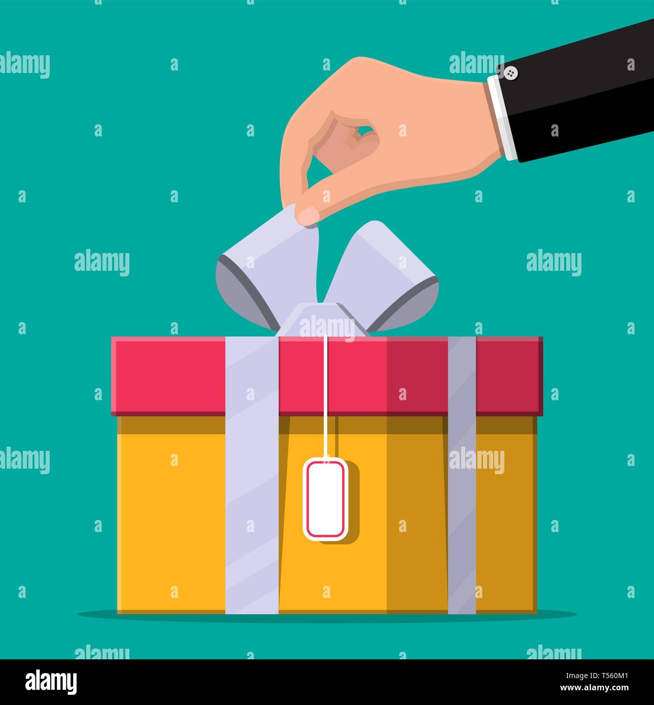 Hand opens gift box, unboxing, unpacked. Colorful wrapped. Sale ...