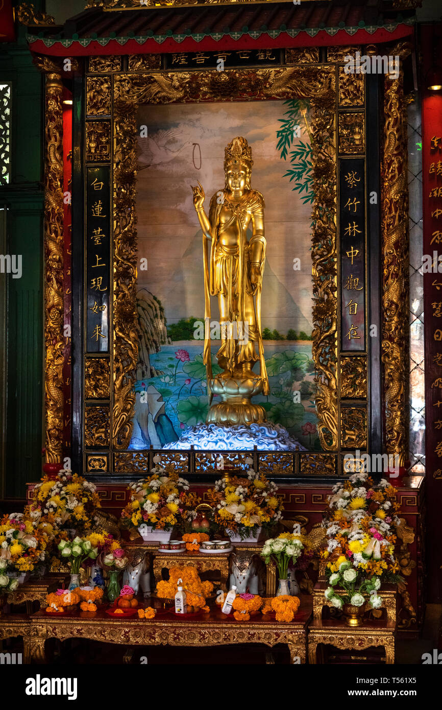 Thailand, Bangkok, Chinatown, Thanon Yaowarat, Kuan Yim Shrine, 900 year old gilded Guan Yin ...