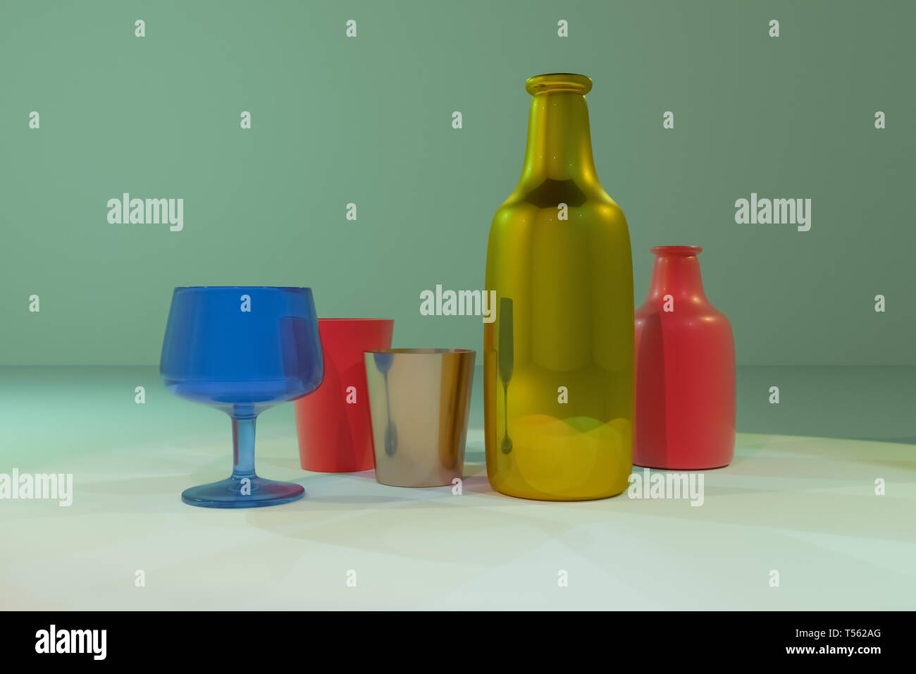 Colorful Concepture still life bottle & glass, illustrations of CGI ...