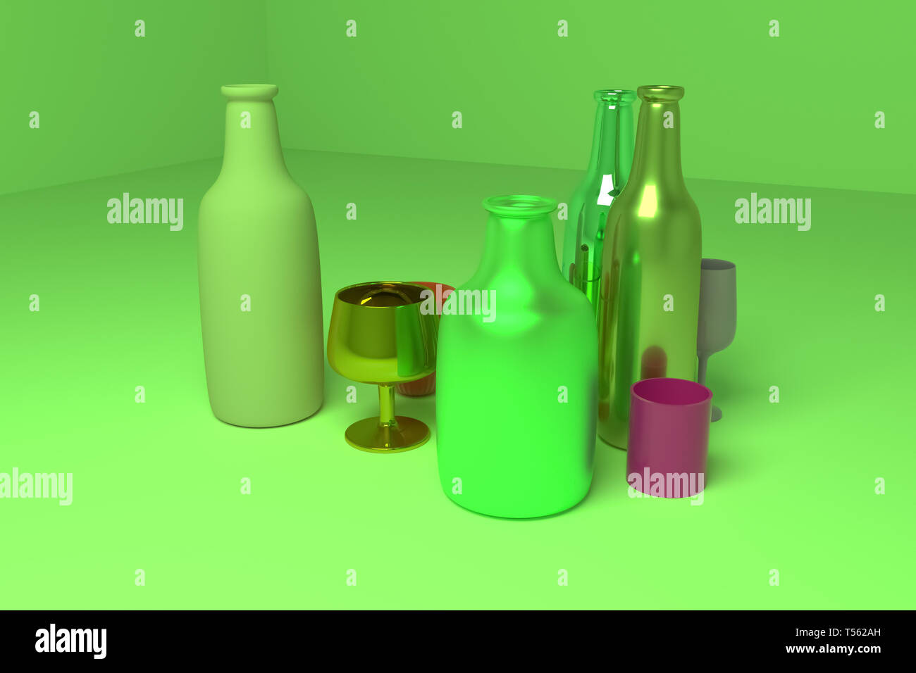 Colorful Background abstract, concepture still life bottle & glass CGI ...