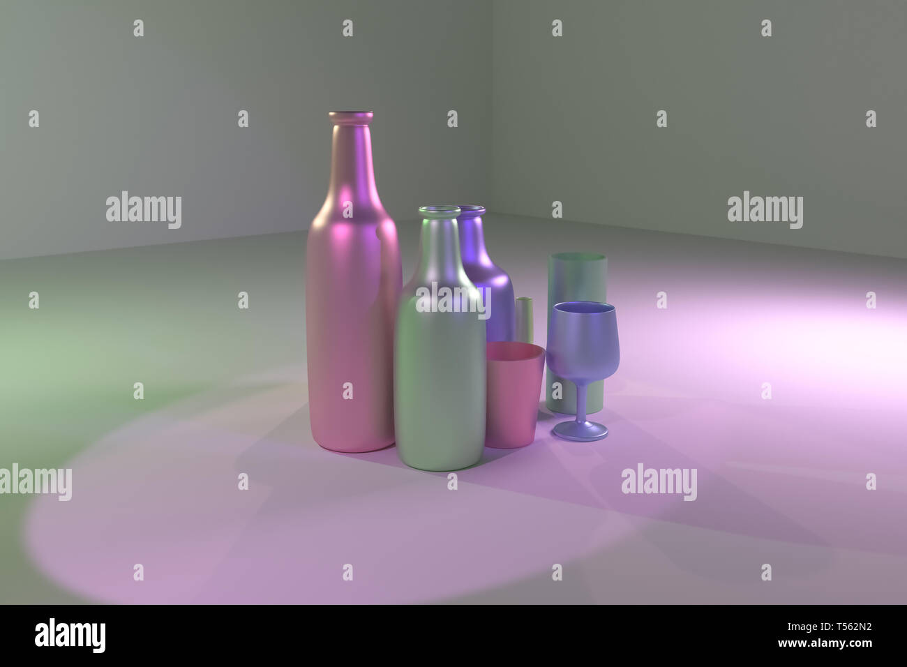 Colorful Background abstract, concepture still life bottle & glass CGI ...