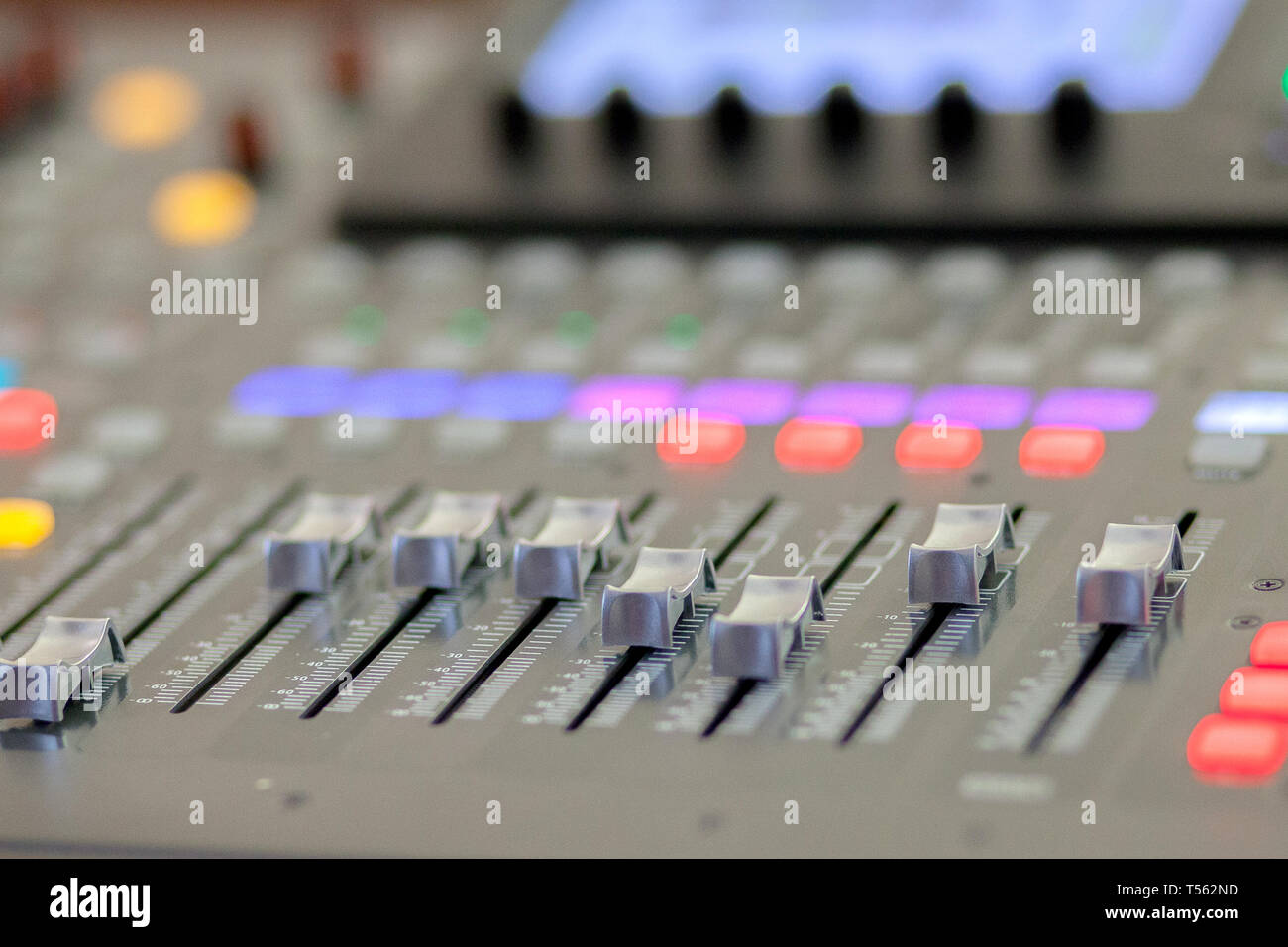 Sound recording studio mixing desk. Music mixer control panel Stock ...