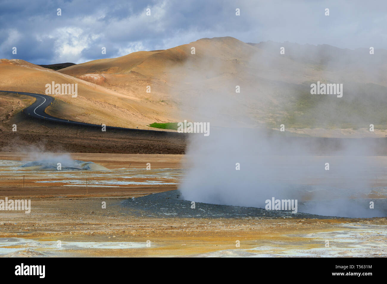 Iceland geothermal. Namafjall - area in field of Hverir. Landscape ...
