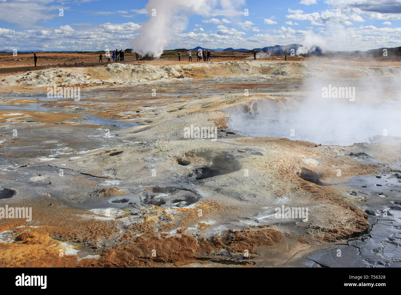 Iceland geothermal. Namafjall - area in field of Hverir. Landscape ...