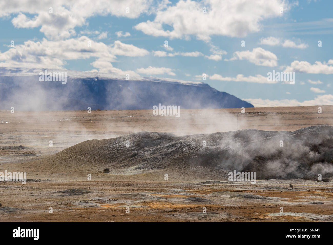Iceland geothermal. Namafjall - area in field of Hverir. Landscape ...