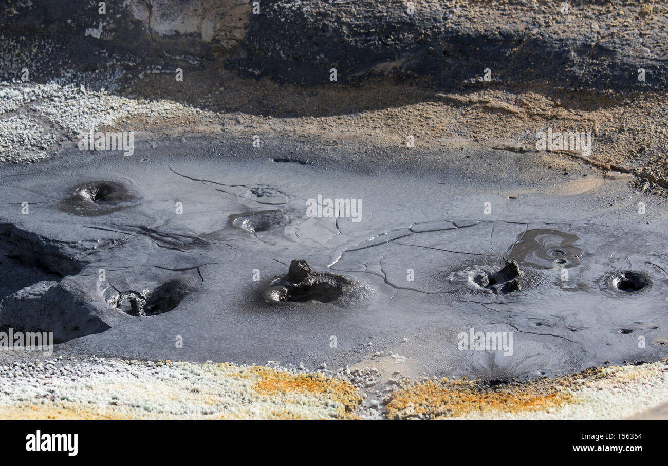 Iceland geothermal. Namafjall - area in field of Hverir. Landscape ...
