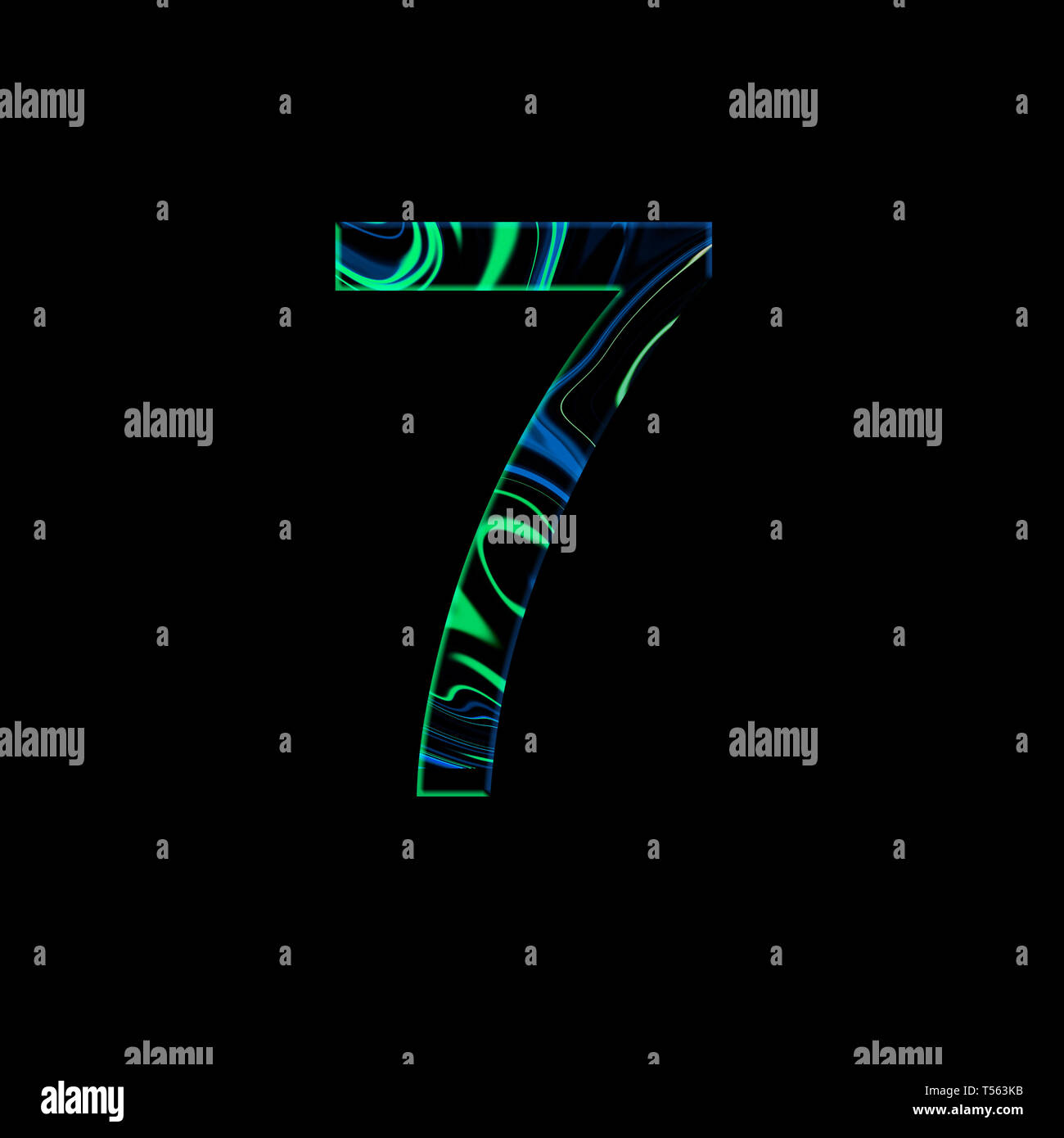 Number 7 illustration - painted liquid wave cyberpunk style. Design ...