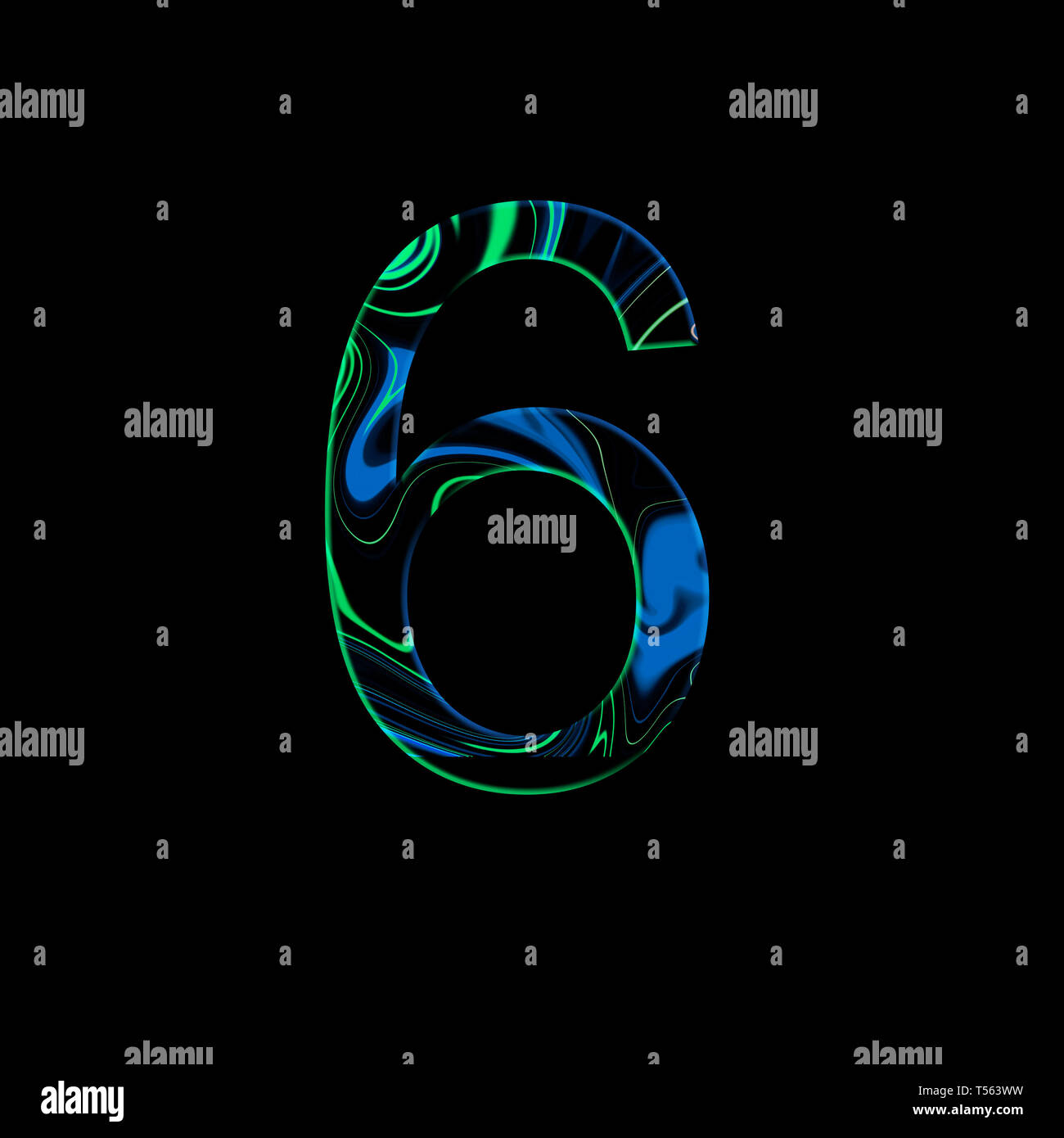 Number 6 illustration - painted liquid wave cyberpunk style. Design ...