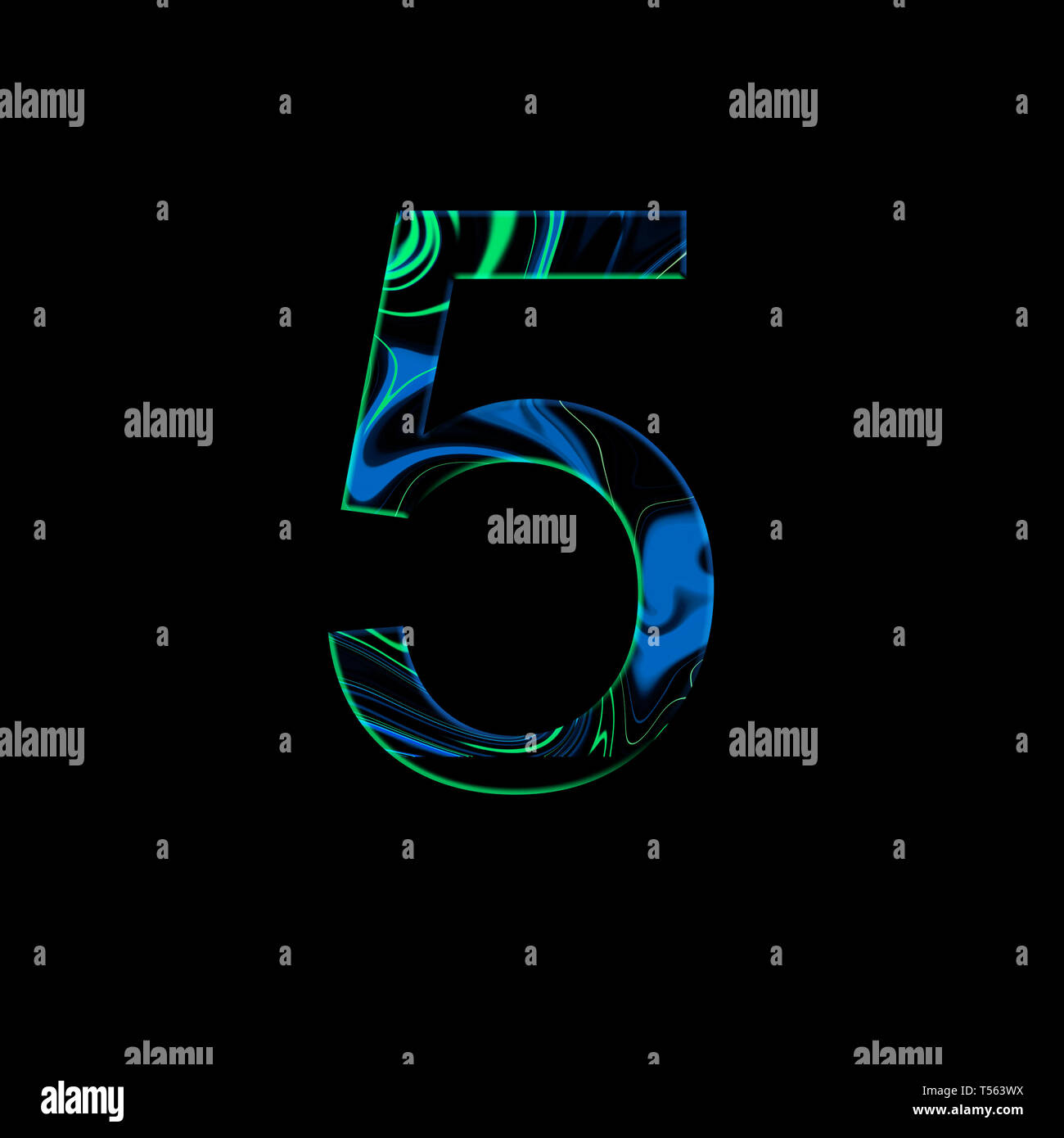 Number 5 illustration - painted liquid wave cyberpunk style. Design ...