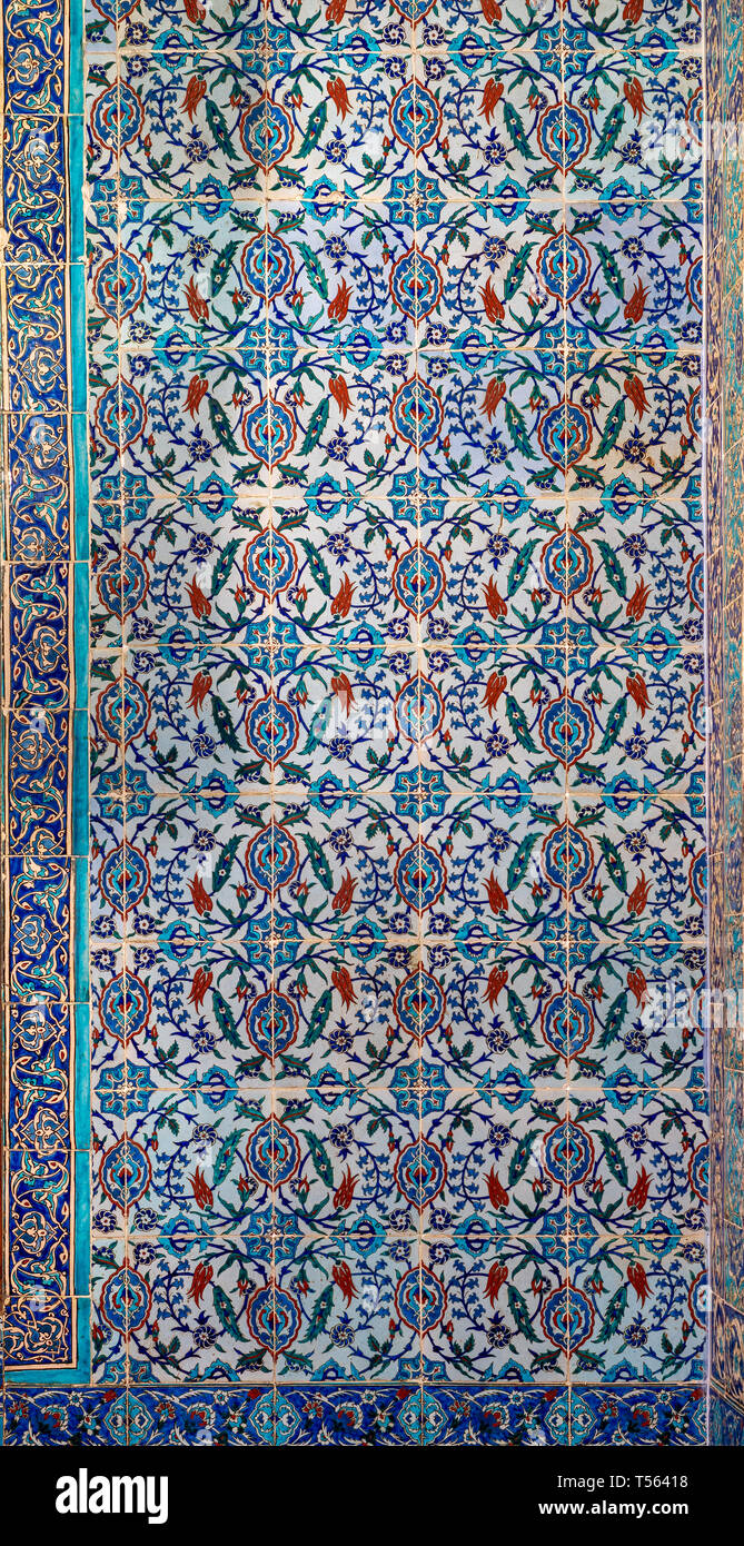 Ottoman style glazed ceramic tiles decorated with floral ornamentations ...